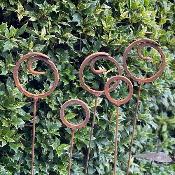 Rusty Finials Set of 3, Garden Stakes Garden Decor, Metal Garden Decor ...