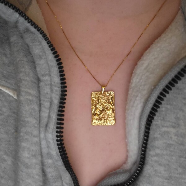 Square Medallion Necklace, Gold Rectangle Pendant Necklace, Square Gold ...