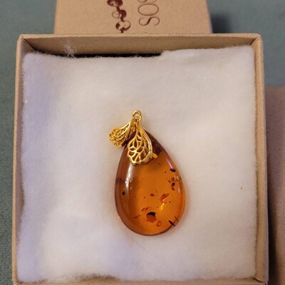 Heart Baltic Amber Pendant / Red Color Gemstone / 925 Sterling Silver ...