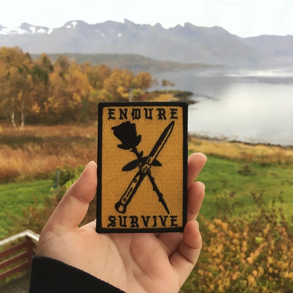 Rose and Switchblade Patch. Endure Survive Iron on Embroidered Patch - Etsy
