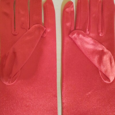 Short Wrist Length Red Satin Gloves Adult Teen Halloween, Costume Party ...