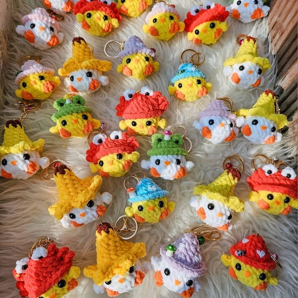 CROCHET PATTERN Plush Duckling Keychain - No Sew Ducks in Sea Hats ...