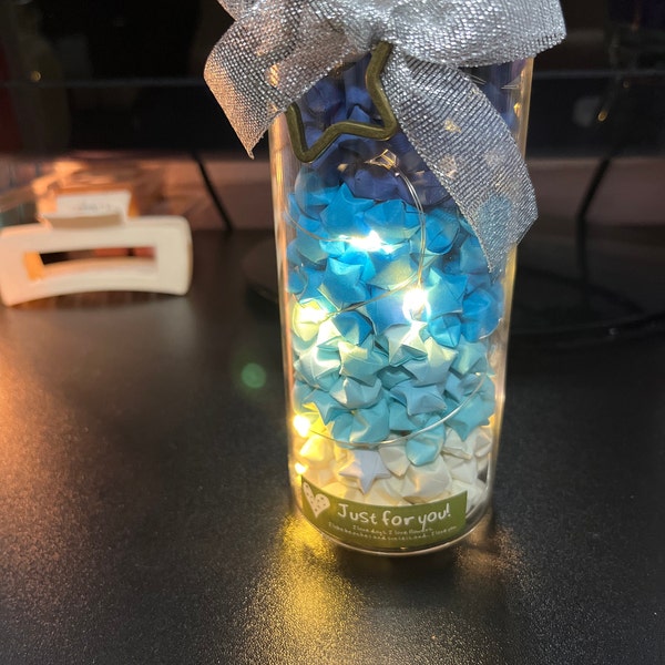 Blue Star Jar With Lights, Tall Star Jar, Origami Paper Star Jar ...