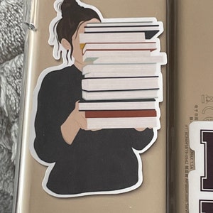 Girl With Stack of Books Sticker Book Lover Sticker Gift - Etsy UK