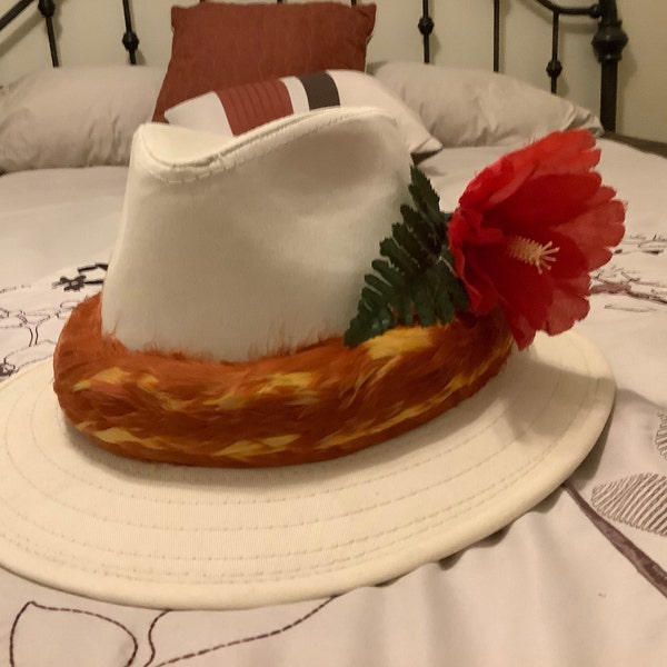 Red Goose Feather Hat Band With Peacock Accent, Hawaiian Feather ...