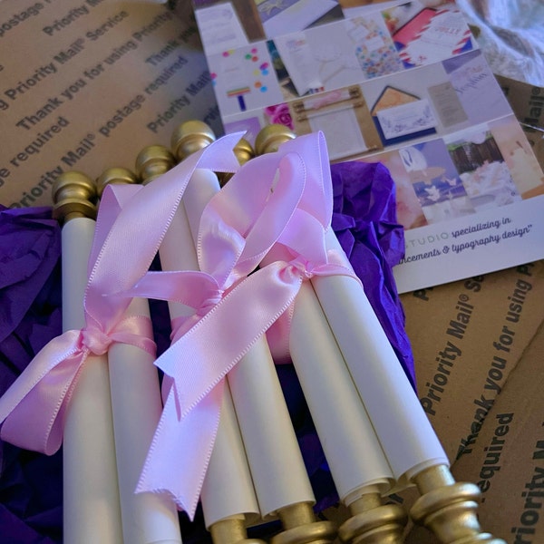 Gold Princess Scroll Birthday Invitation: Pink Ribbon, Elegant Party - Etsy
