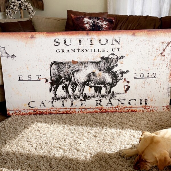 Cattle Ranch Sign | Cow Decor Farm Sign | Personalized Ranch Wall Decor ...