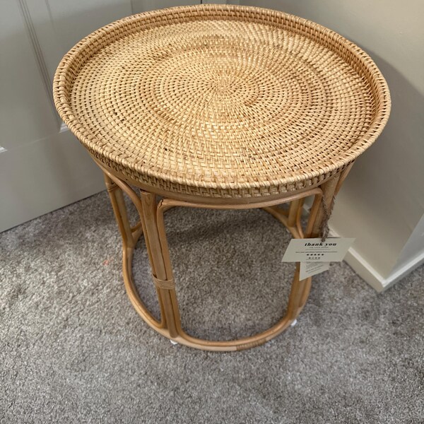 Oasis Boho Rattan Side Table Set, Bedside Table, Round Modern Coffee ...