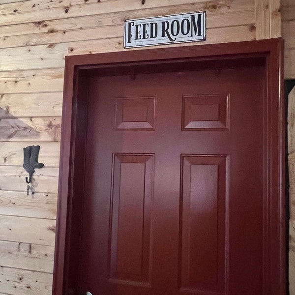 Feed Room Metal Sign - Distressed White Rustic Looking - Color Imprint ...