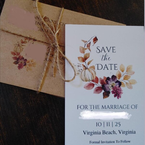 Fall Wedding Invitation, Micro Wedding Invite, Custom Minimalist ...