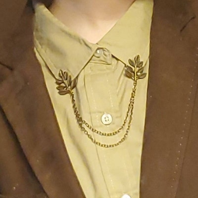 Bronze Collar Pin With Leaves and Chains, Lapel Pin Elegant Gothic ...