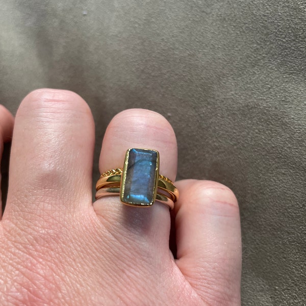 Rainbow Labradorite Ring ~ Rectangular Stone~ Gemstone ~ Natural ~ 18k ...