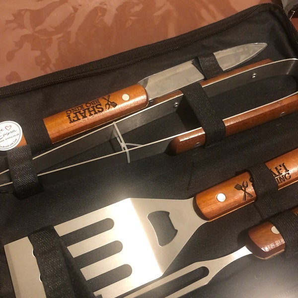 Barbecue Set Personalised, Bbq Set, Wooden Handled Engraved Set in Case ...