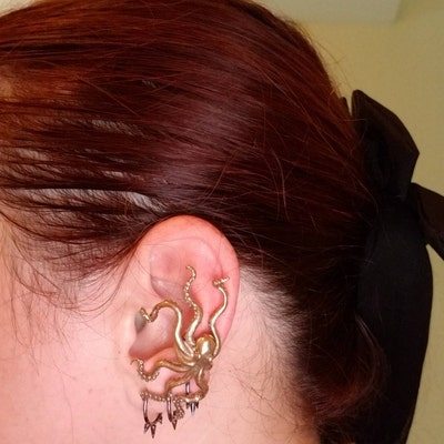 Octopus Ear Cuff Bronze Steampunk Octopus Ear Cuff Octopus Jewelry ...