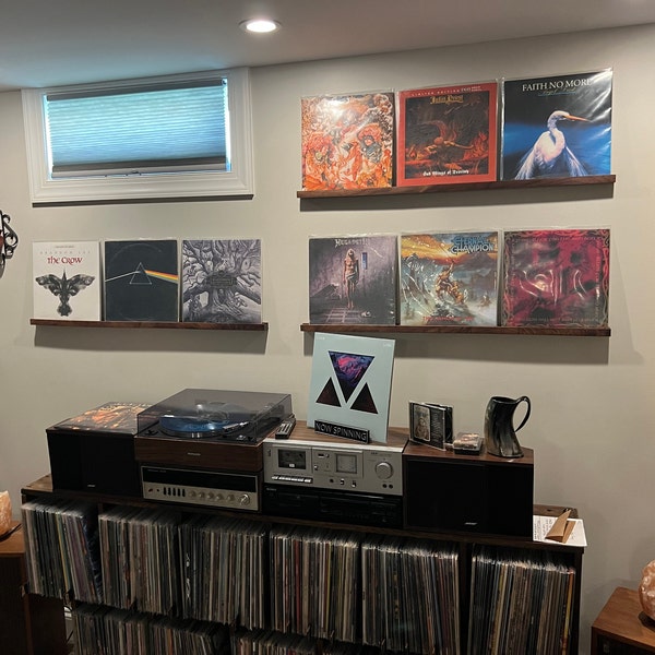 Floating Triple Record Ledge / Solid Hardwood Vinyl Shelf / LP Rail - Etsy