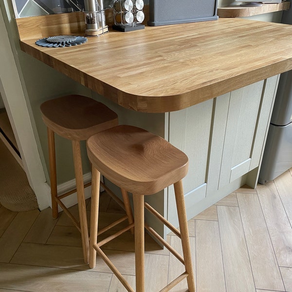 CLASSIC Oak Stool/ Handmade to Any Height/ Solid Oak Kitchen Island Bar ...