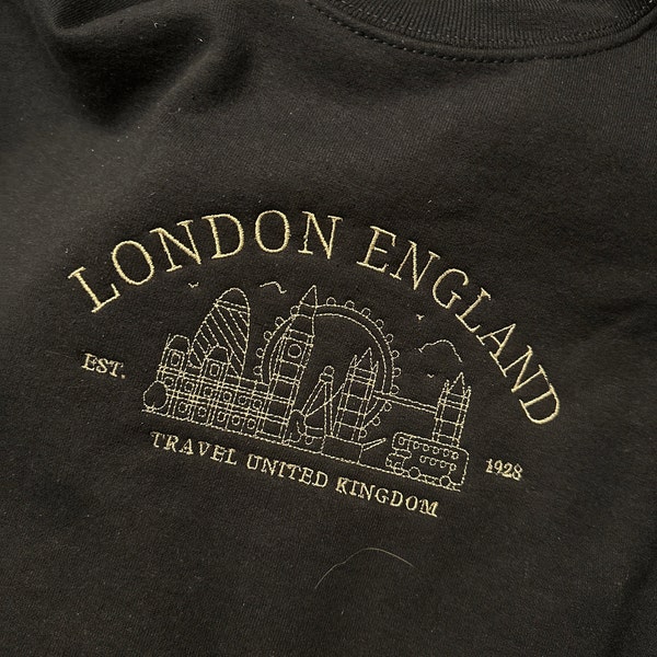 Embroidered Sweatshirt, London Embroidered Sweatshirt, Retro England ...