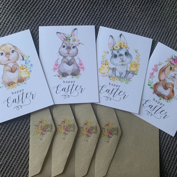 BUNNIES - EASTER Cards - Set of 4 Assorted Adorable Bunny Rabbits ...