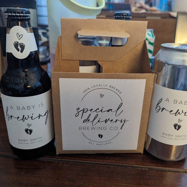 Baby Announcement Beer Label With Optional Carrier • A Baby is Brewing ...
