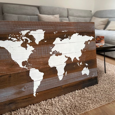 Industrial 1.0 Rustic Wood Map World Map on Wood Wood Map Travel Decor ...