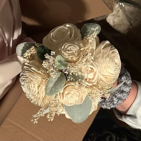 Wood Flower Mini Bouquet, Sola Wood Flower Bouquet, Wooden Flower ...