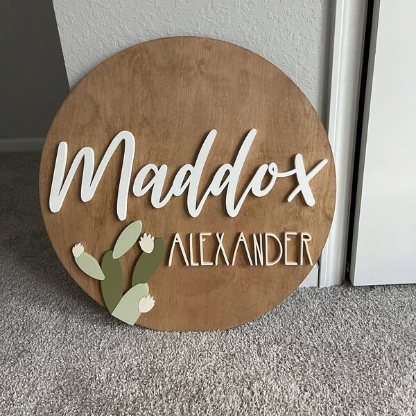 Wooden Name Sign Cactus | 3D Name Sign Wood | Cactus Nursery Decor ...