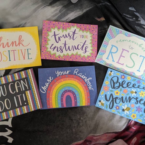 Positivity Postcard Set - Set of Six Postcards - Hand-drawn Positive ...
