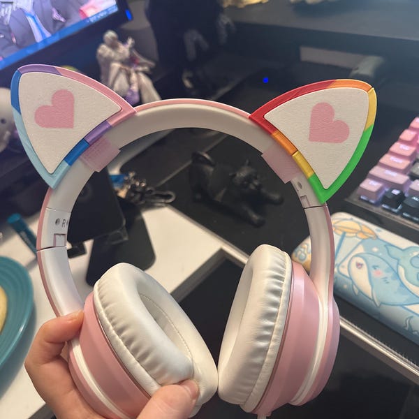 Pink Cartoon Cat Ears, Streaming Headset Cat Ears, Streaming Headphone ...