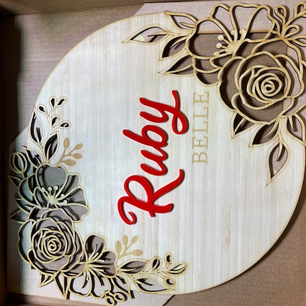 Personalised Floral Name Sign - Custom Name Plaque - Nursery / Baby ...