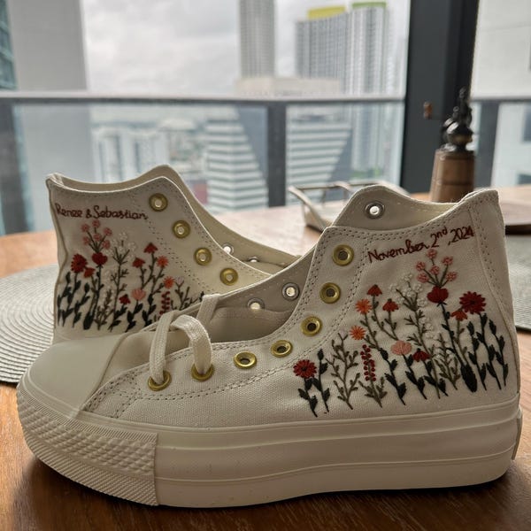 Custom Converse Chuck Taylor/ Garden Flowers Embroidered Convesre ...