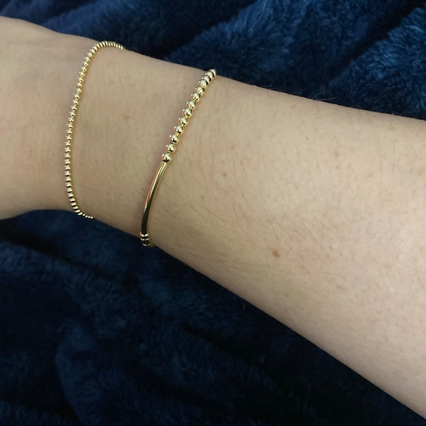 14k Gold Filled Tarnish Resistant Beaded Bracelet, Thin Beaded Ball Bracelet, Dainty Stacking ...