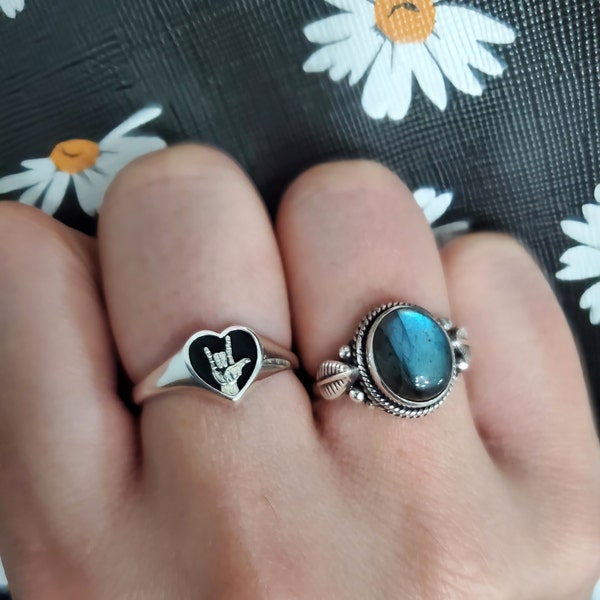 I Love You Sign Language ASL Ring Sterling Silver - Etsy