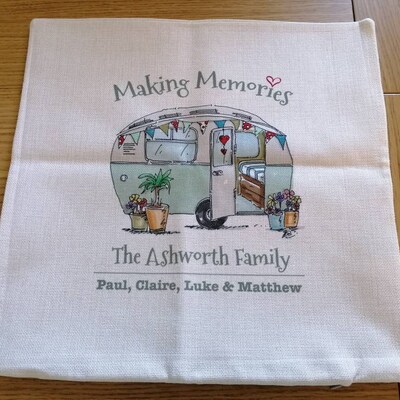 Personalised Caravan Camping Cushion Cover Wedding Gift Making Memories ...