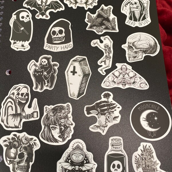 50 Cool Black and White Goth Laptop Stickers Dark Skull Tattoo Decals ...