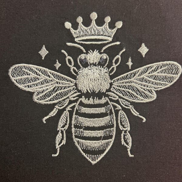 Queen Bee Embroidery Design - Royal Luxurious Insect for Dark Textiles ...