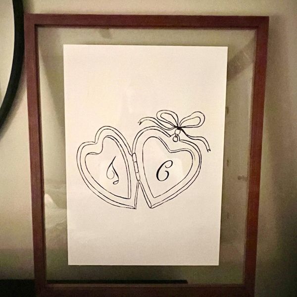 Custom Couples Initial Locket Art Print Poster, Couple Gift, Trendy ...