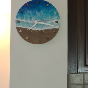 Resin Clock Sand and Ocean Blue Water and White Waves / Beach Art ...