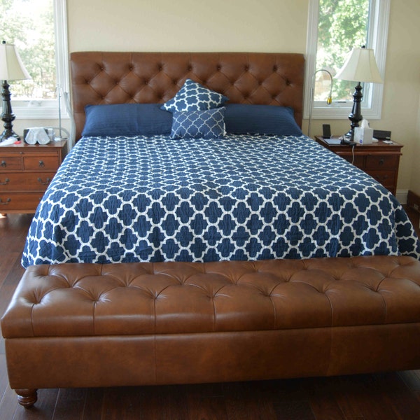 Queen Size Chesterfield Storage Bench, Button Tufted Ottoman in Genuine ...