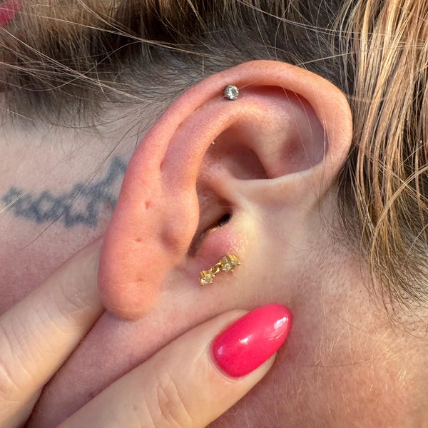 18G CZ Dangle Threadless Push Pin Labret Stud Earring, Sterling Silver ...