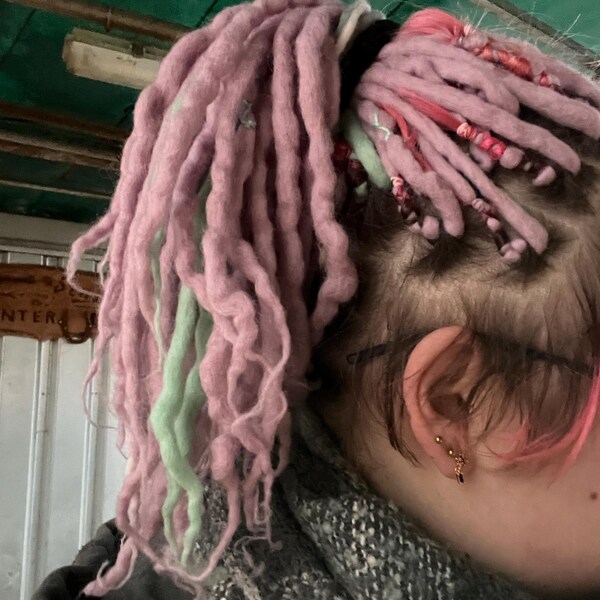 Wool Dreadlocks Dreads DE Extensions Soft Full Set Blue Turquoise SHORT ...