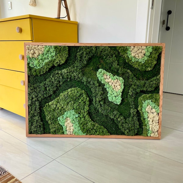 Large Preserved Moss Wall Art, Wooden Frame, Green Home Decor - Etsy