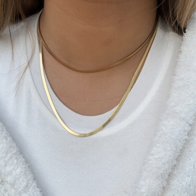 18 K Italian Gold Chain / Flat Snake Chain / Sterling Silver Italian ...