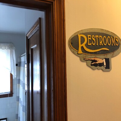Handcrafted Vintage Restroom Pointing Hand Aluminum Sign Left or Right ...