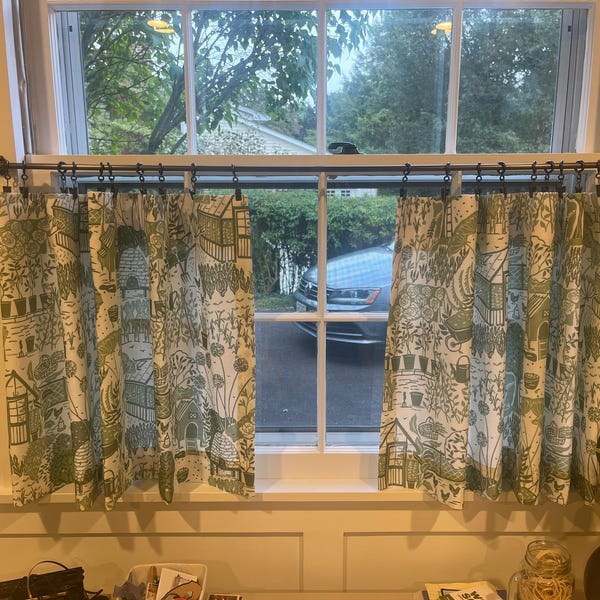 Green Floral Print Cafe Curtain,custom Short Curtains, French Cafe ...
