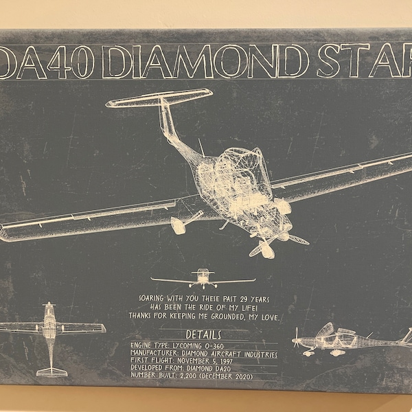 Diamond DA40 Diamond Star Aircraft Blueprint Wall Art - Original ...