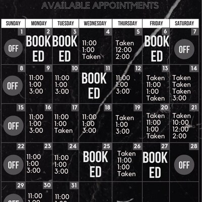 Lash Tech Calendar, Digital Lash Tech Booking, Monthly Availability ...