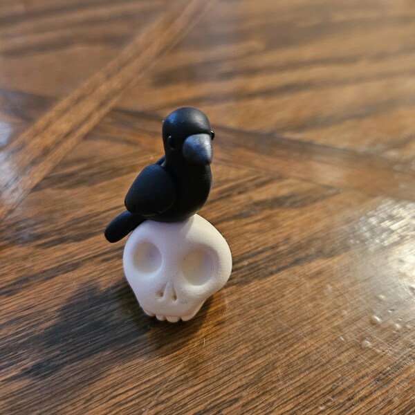Mini Polymer Clay Crow Sitting on a Skull - Etsy