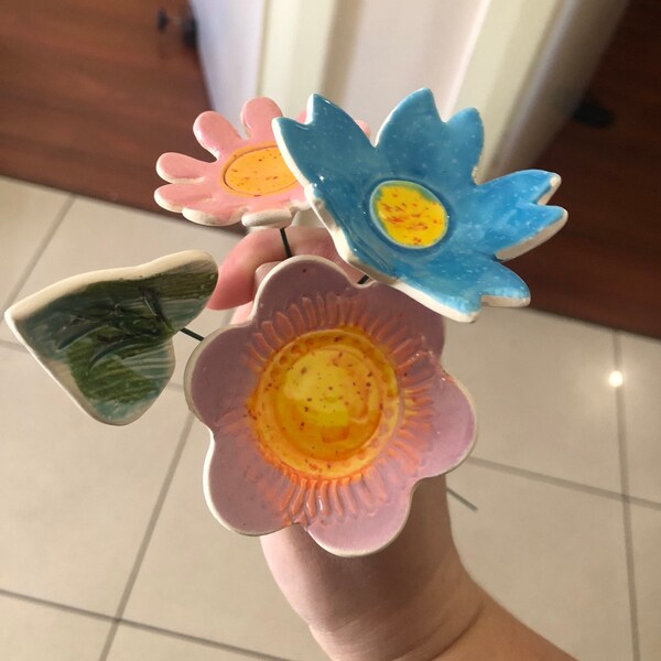 3 Red Poppy Ceramic Flowers - Etsy