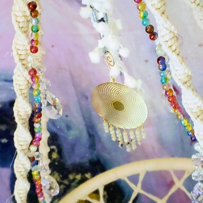 Snow Quartz Tube Torus Sacred Geometry Art, Crystal Mobile, Gold White ...