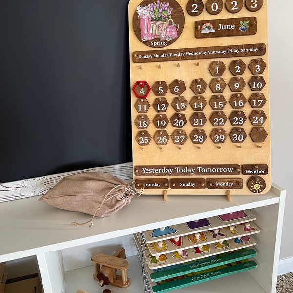 Wooden Perpetual Calendar for Kids,montessori Classroom, Homeschool ...